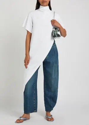 Alaïa Asymmetric High-neck Cotton T-shirt - White