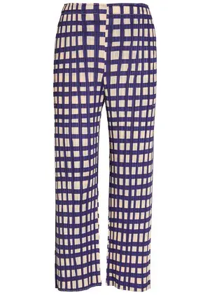 Issey Miyake Gingham Pleated Cropped Trousers - Navy