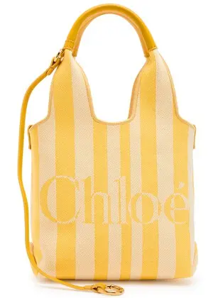 Chloé Striped Logo Jacquard Canvas Tote Bag - Yellow