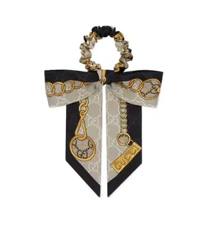 Gucci Gucci GG Chain Silk Scrunchie Beige/black