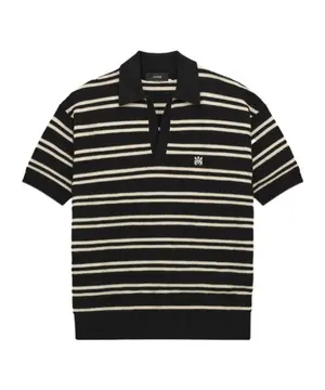 Amiri Ma Stripe Knit Ss Polo Shirt - Black