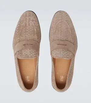 Brunello Cucinelli Woven Suede Penny Loafers