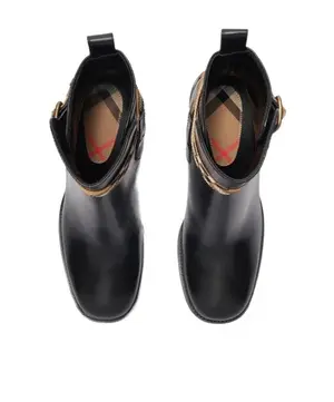 Burberry Leather Huntley Block Heel Boots With Checked Trim