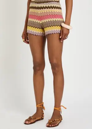 Faithfull The Brand Raya Chevron Pointelle Metallic Knit Shorts - Stripe