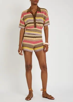 Faithfull The Brand Raya Chevron Pointelle Metallic Knit Shorts - Stripe