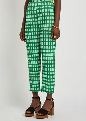 Issey Miyake Gingham Pleated Cropped Trousers