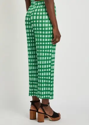 Issey Miyake Gingham Pleated Cropped Trousers