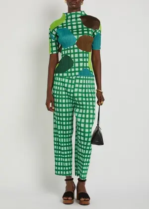 Issey Miyake Gingham Pleated Cropped Trousers
