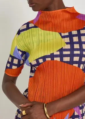 Issey Miyake Printed Pleated Woven Top