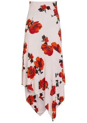 Alaïa Floral-print Asymmetric Jersey Midi Skirt - Red