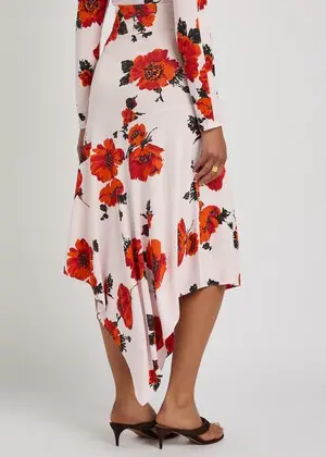 Alaïa Floral-print Asymmetric Jersey Midi Skirt