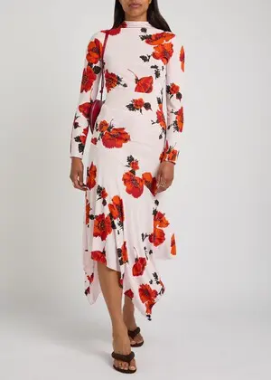 Alaïa Floral-print Asymmetric Jersey Midi Skirt