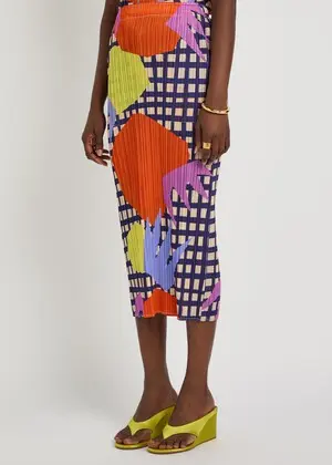 Issey Miyake Printed Pleated Midi Skirt