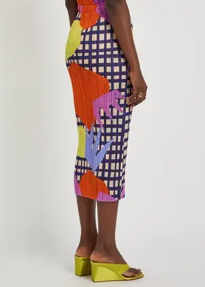 Issey Miyake Printed Pleated Midi Skirt