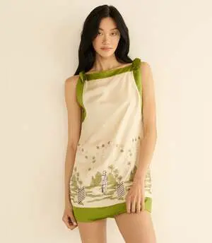 DÔEN Billie Silk Twill Mini Dress With Tennis Embroidery