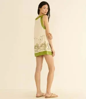 DÔEN Billie Silk Twill Mini Dress With Tennis Embroidery
