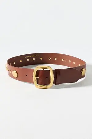 Anthropologie Studded Wrapped Buckle Belt Brown