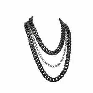 SYLVIA PIECHULLA Layered Chunky Metal Chain Necklace - Black/grey