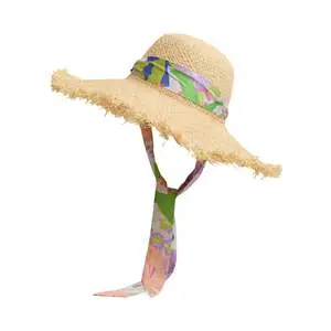 LOST PATTERN Frida's Garden Raffia Hat With Ribbon Tie - Orange