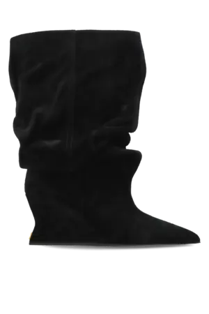 Balmain Suede Wedge Ankle Boots - Black