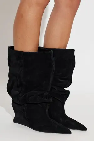 Balmain Suede Wedge Ankle Boots