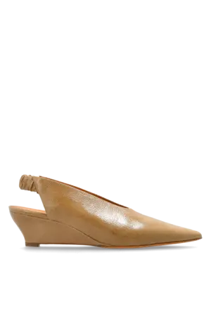 ODISSI Leather Pointed Toe Wedge Slingback Shoes - Brown