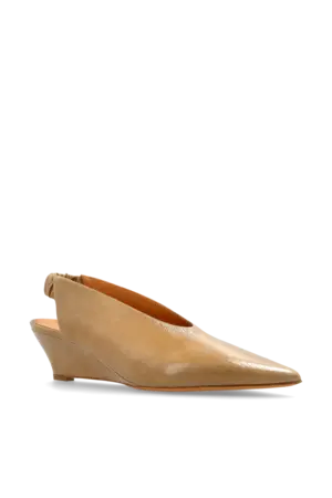 ODISSI Leather Pointed Toe Wedge Slingback Shoes