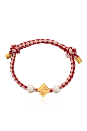 Casablanca Pearl And Gold Accent Cord Bracelet - Red