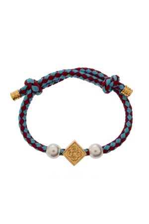 Casablanca Braided Cord Bracelet With Pearls And Gold-tone Detail - Blue