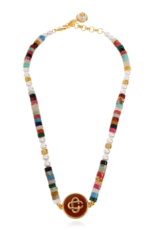 Casablanca Medallion Necklace With Gemstones And Pearls - Multicolour