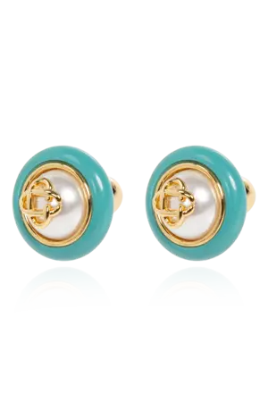 Casablanca Pearl And Turquoise Stud Earrings - Gold