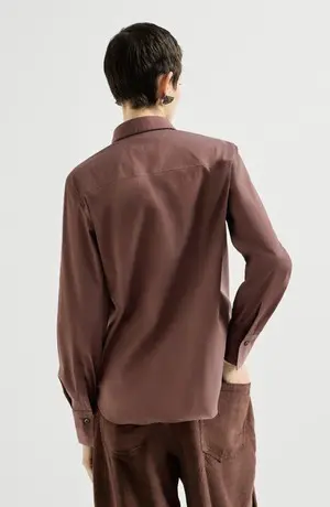 Brunello Cucinelli Stretch Cotton Poplin Shirt With Embellished Collar - Grape