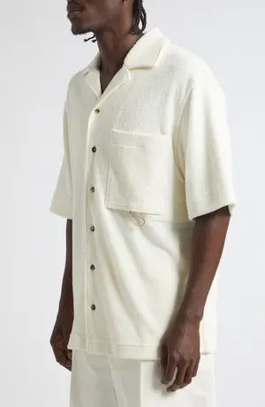 Bottega Veneta Short Sleeve Cotton Blend Terrycloth Button-up Shirt