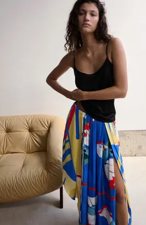Mango Print Asymmetric Maxi Skirt