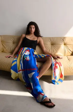 Mango Print Asymmetric Maxi Skirt