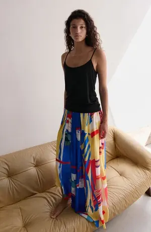Mango Print Asymmetric Maxi Skirt