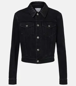 Bottega Veneta Intrecciato Trimmed Denim Jacket - Black