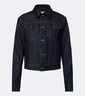 Bottega Veneta Intrecciato Trimmed Denim Jacket - Blue