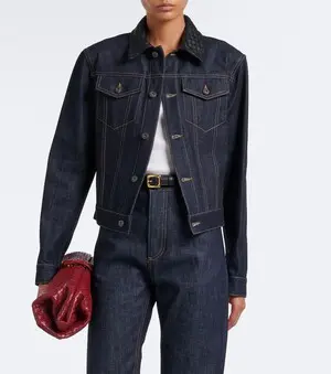 Bottega Veneta Intrecciato Leather-trimmed Denim Jacket - Blue
