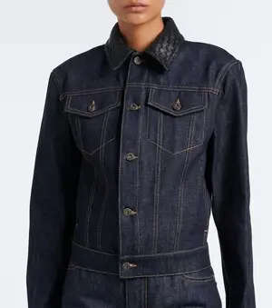 Bottega Veneta Intrecciato Leather-trimmed Denim Jacket - Blue