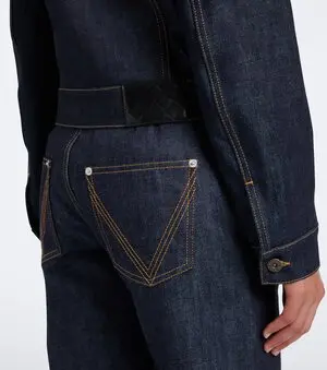Bottega Veneta Intrecciato Leather-trimmed Denim Jacket - Blue