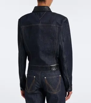 Bottega Veneta Intrecciato Leather-trimmed Denim Jacket - Blue
