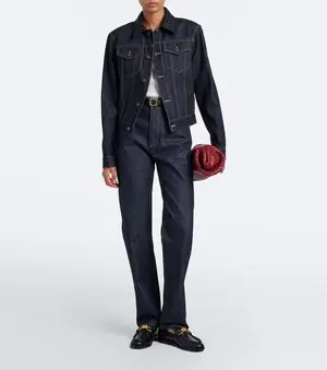 Bottega Veneta Intrecciato Leather-trimmed Denim Jacket - Blue