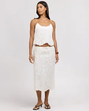 Onia Drawstring Broderie Midi Skirt