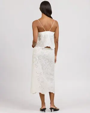 Onia Drawstring Broderie Midi Skirt