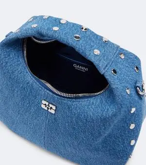 GANNI Mini Denim Top-handle Bag With Studs