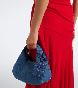 GANNI Mini Denim Top-handle Bag With Studs