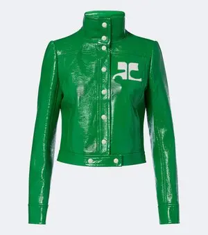 COURREGES Courrèges Logo Vinyl Cropped Jacket - Green