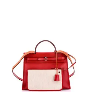Hermès Herbag Zip Berline Vache Canvas And Leather 31 - Red