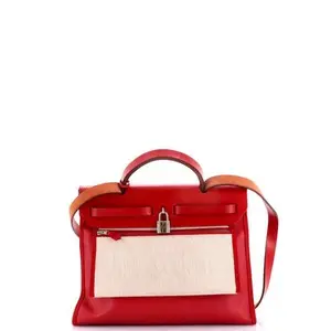 Hermès Herbag Zip Berline Vache Canvas And Leather 31 - Red